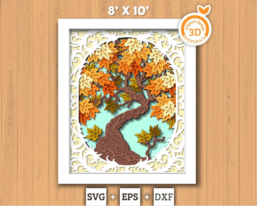 3D Maple Tree Shadow Box SVG, 8x10 Inch Layered Maple Tree Svg, Autumn ...
