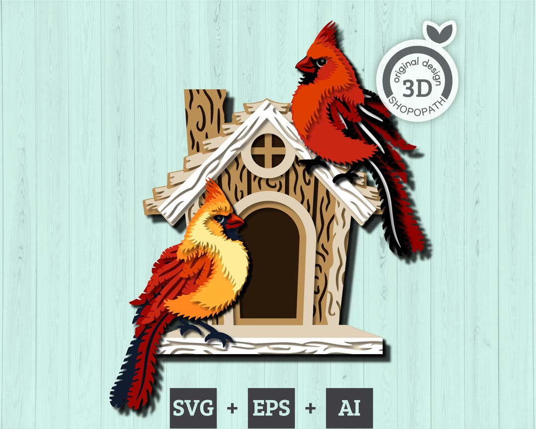 3D SVG Layered Cardinal, 3D SVG Layered Birdhouse Papercut, Birdhouse ...