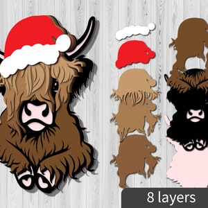 3D Layered Highland Cow SVG PDF EPS, Christmas Layered Cow Svg, Layered ...
