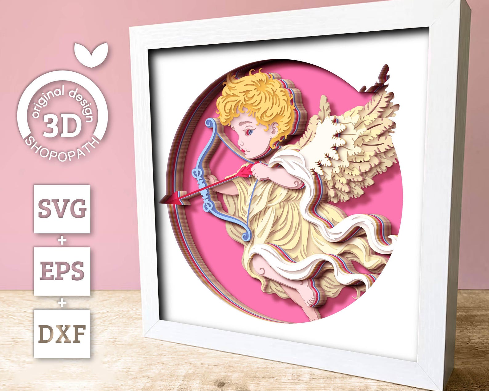 Cupid With Bow and Arrow - 3D Shadow Box Layered SVG DXF EPS (cutting ...