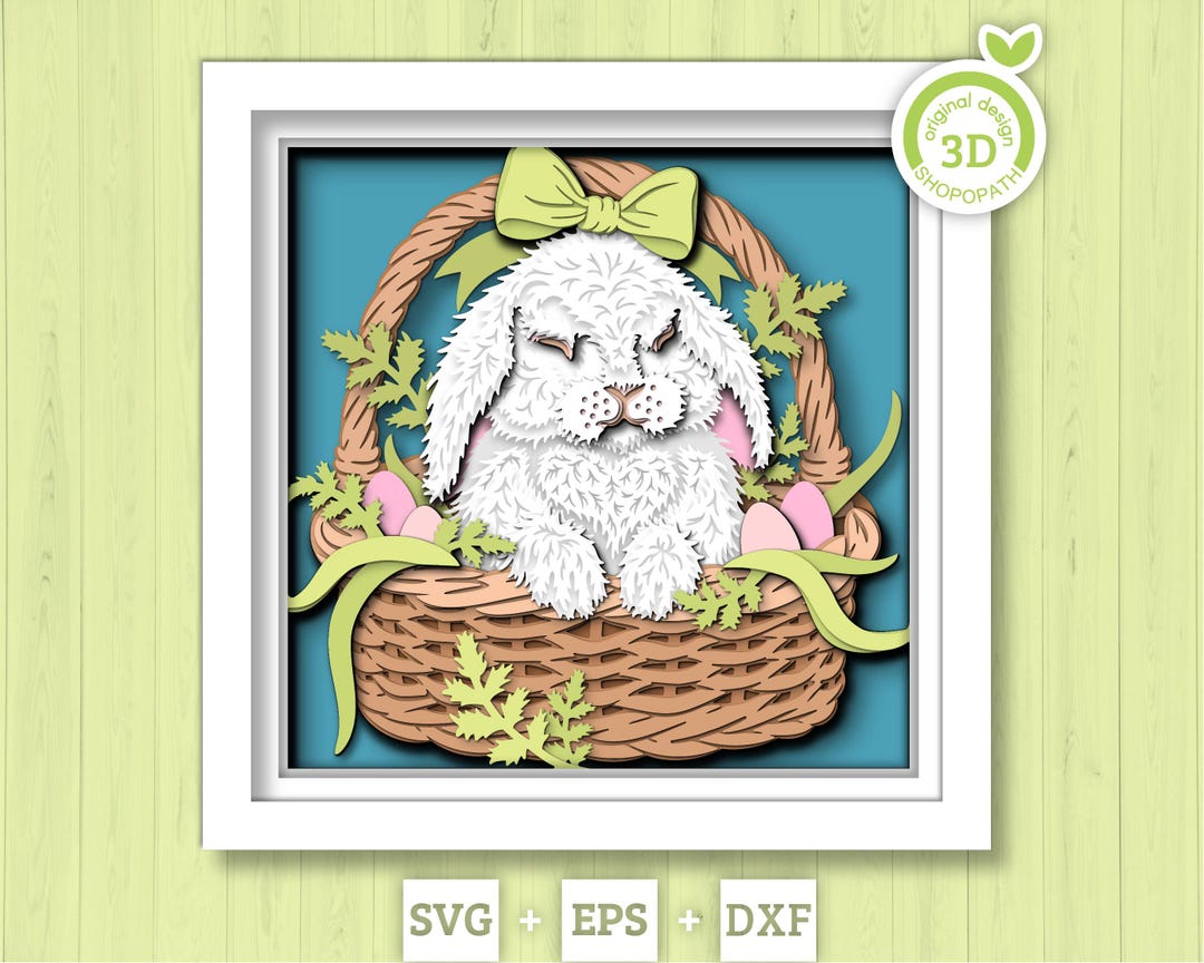 3D SVG Easter Bunny in Basket Shadow Box 3D Svg, Easter Eggs 3D SVG ...