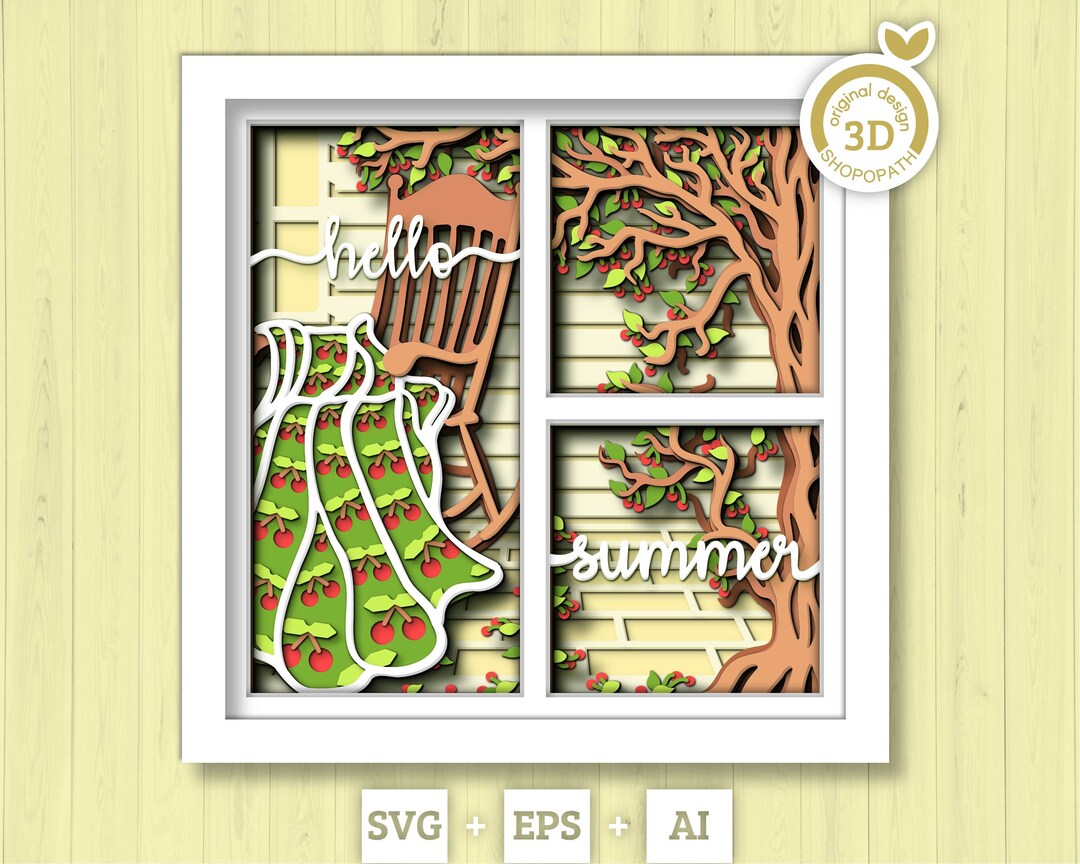 3D SVG Summer Shadow Box, Layered Quilt Shadow Box Svg, Cherries 3D Svg ...