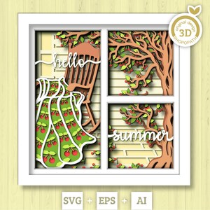 3D SVG Summer Shadow Box, Layered Quilt Shadow Box Svg, Cherries 3D Svg ...