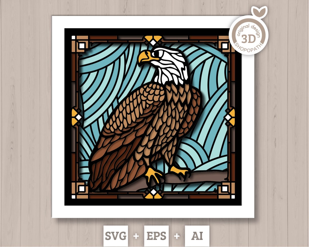 Stained Glass Bald Eagle Shadow Box 3D SVG, Eeagle 3D SVG, Stained ...