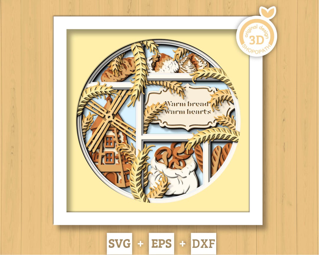 Bakery Windmill Shadow Box 3D SVG With Sourdough Bread, Loafs and ...
