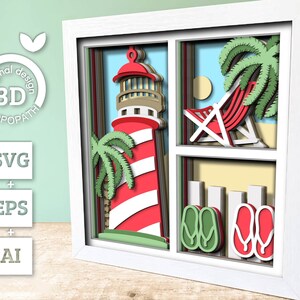 3D Layered Beach Lighthouse Shadow Box SVG, Sea 3D Svg , Beach 3D Svg ...