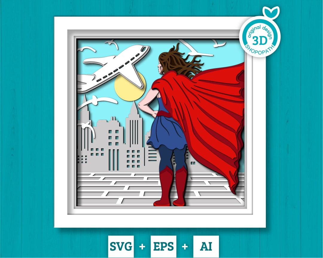 3D SVG Super Mom Shadow Box, 3D Layered Hero Mother SVG, Mother's Day ...