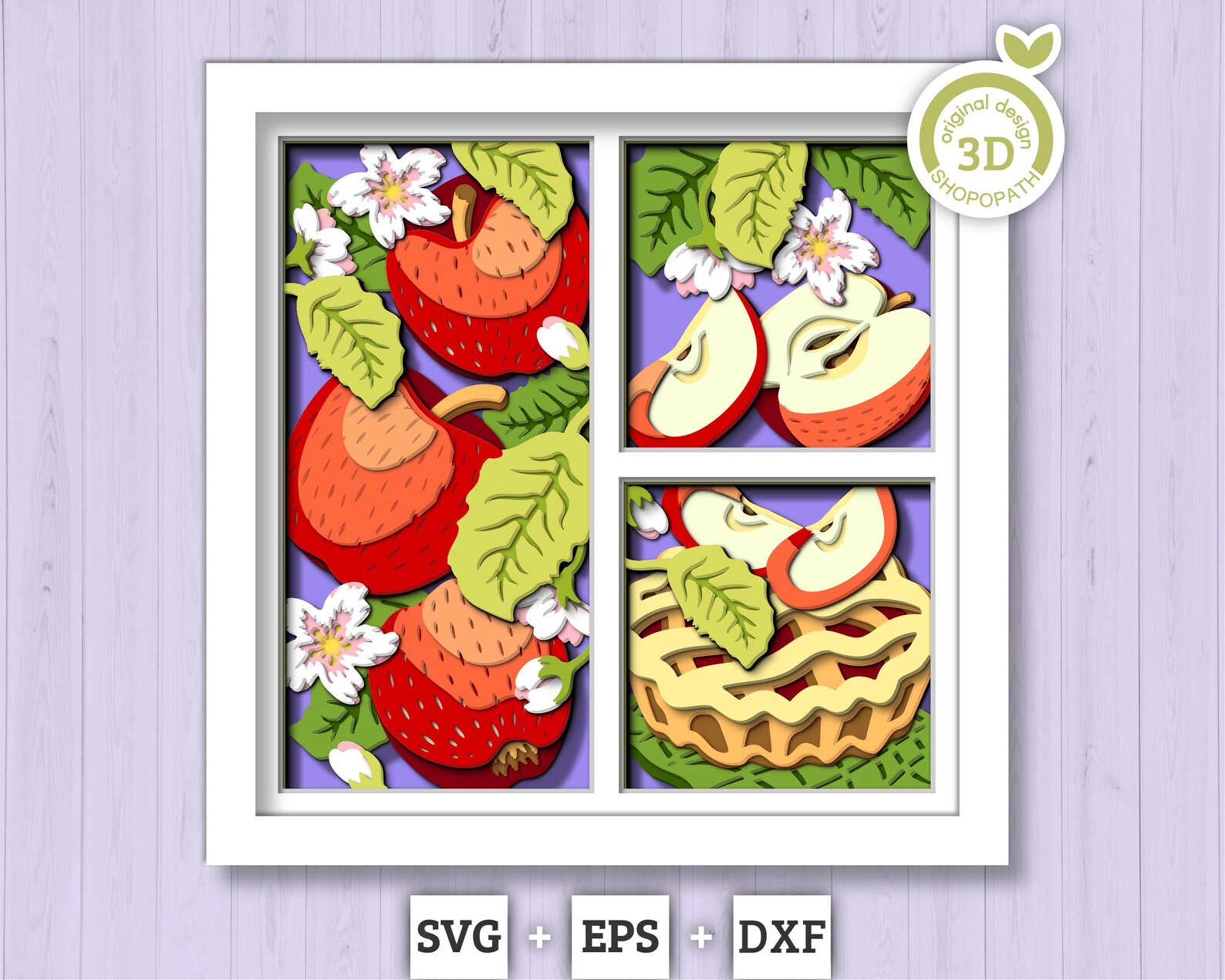 3D SVG Apples Shadow Box SVG, 3d SVG Apples Shadow Box, Summer Shadow ...