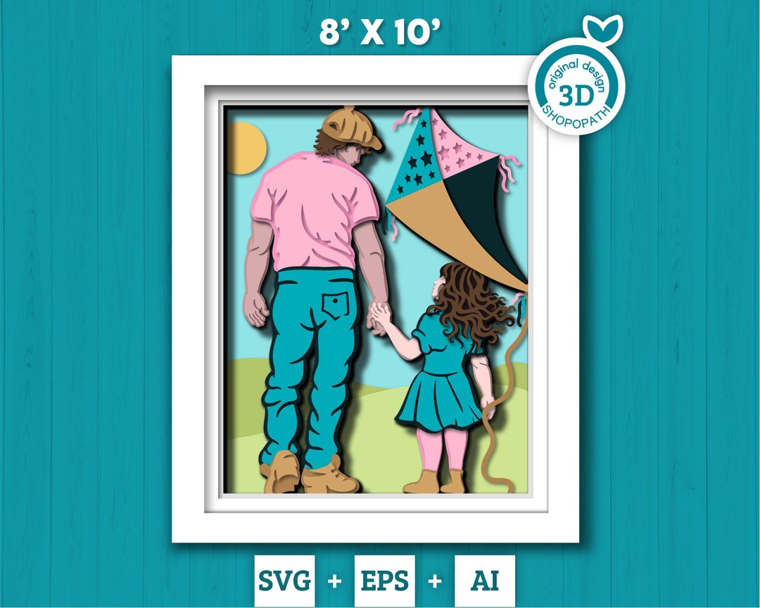 3D SVG Father and Daughter Shadow Box, 3D 8x10inch Layered SVG ...