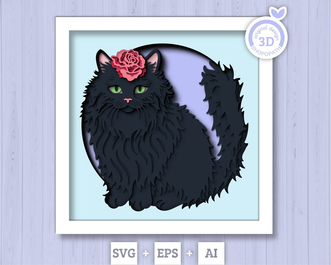 3D SVG Black Cat Shadow Box, Cat Layered SVG, Kitten 3D Svg, Pet ...