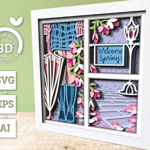 3D Layered Spring Rain SVG, Spring Shadow Box, Magnolia Flowers 3D Svg ...
