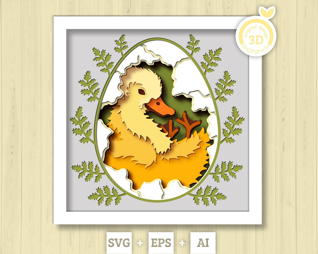 3D Layered Duckling in Egg SVG, 3D Layered Duckling, Layered Papercut ...