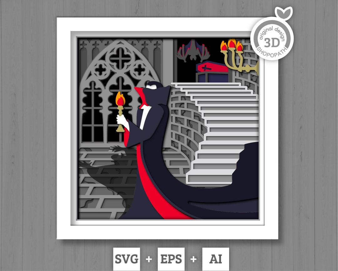 3D SVG Vampire Shadow Box, Layered Ghost Halloween, Haunted Castle 3D ...