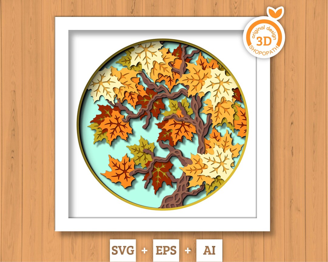 3D SVG Maple Tree Branch Shadow Box, 3D Fall SVG, Maple Leaves 3d Svg ...