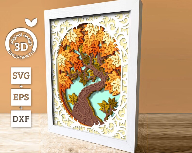 3D Maple Tree Shadow Box SVG, 8x10 Inch Layered Maple Tree Svg, Autumn ...
