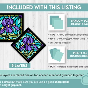 3D SVG Iris Mini Stained Glass Shadow Box, Iris 3D Svg, 3D Flowers Svg ...
