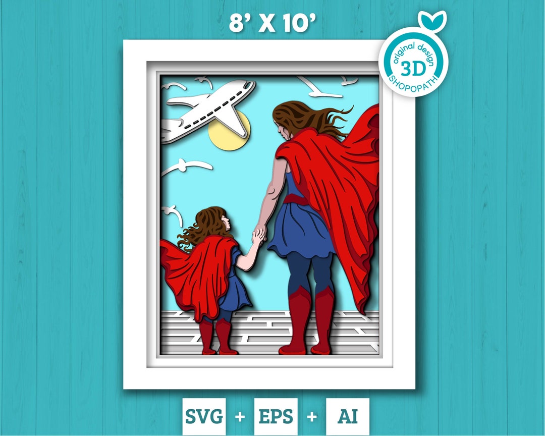 3D SVG Daughter and Mother Shadow Box, 8x10 Inch Super Mom 3d Svg, 3D ...