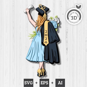 3D Layered Girl Graduation Bundle SVG EPS, 3D Layered Student, Layered ...