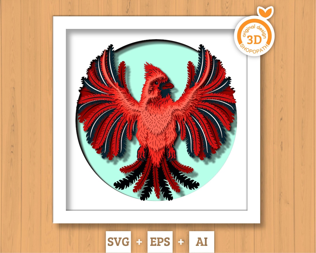 3D SVG Male Cardinal Shadow Box, 3D SVG Cardinal, Bird 3D Svg, 3D Bird ...