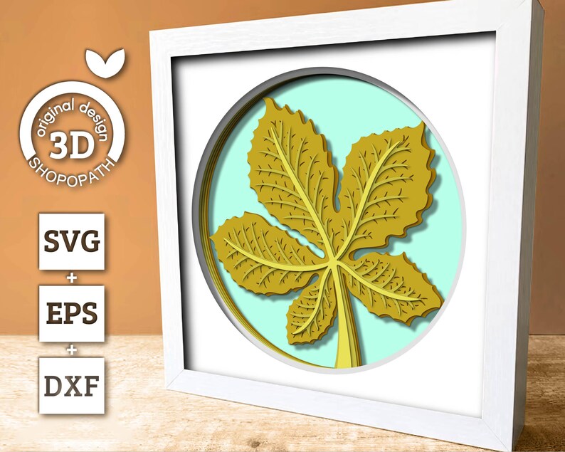 3D SVG Chestnut Leaf Herbarium Shadow Box, 3D Fall SVG, Chestnut Fall ...
