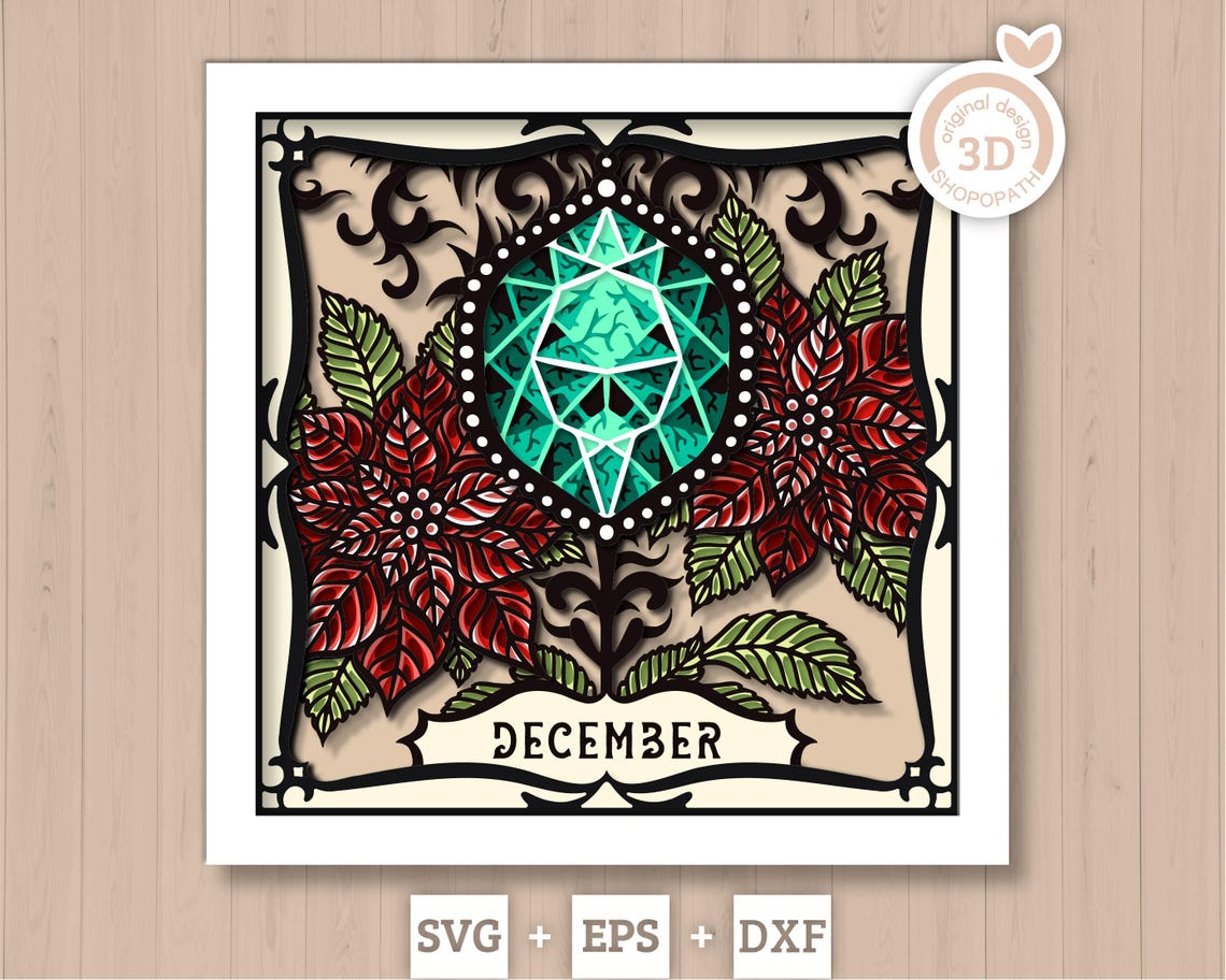 December Shadow Box 3D SVG Birth Month Turquoise Gemstone With ...