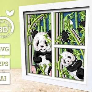3D SVG Panda Bears Shadow Box, 3D SVG Panda Cubs, 3D Bamboo Svg, Baby ...