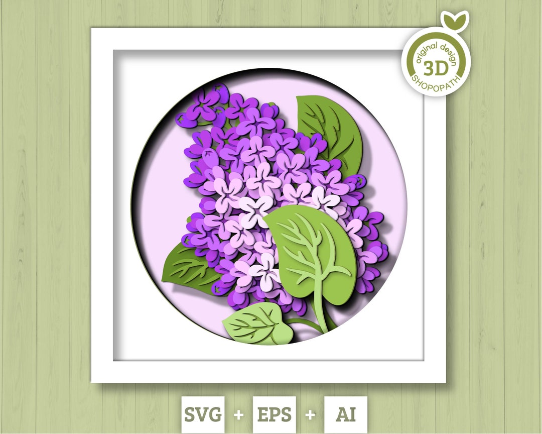 3D Lilac Branch Flowers Shadow Box SVG, 3D Spring SVG, 3D Lilac Flowers ...