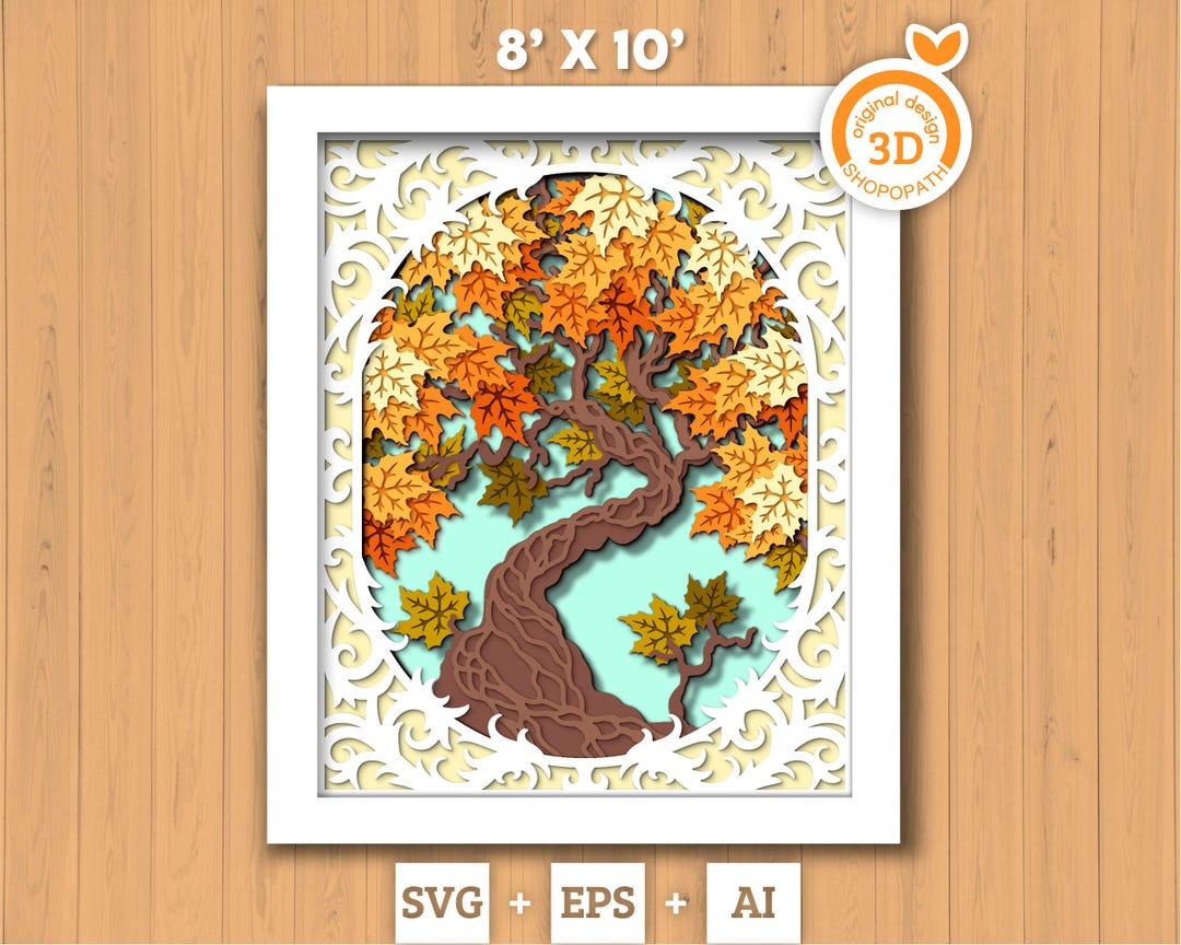 3D Maple Tree Shadow Box SVG, 8x10 Inch Layered Maple Tree Svg, Autumn ...