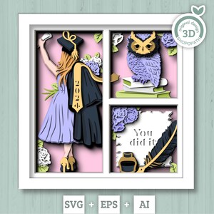 3D Graduation Girl Shadow Box SVG, 3D Class of 2024 Svg, 3D Diploma SVG ...