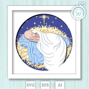 3D SVG Sleeping Baby Shadow Box, 3d SVG Christmas, Baby Jesus 3D Svg ...