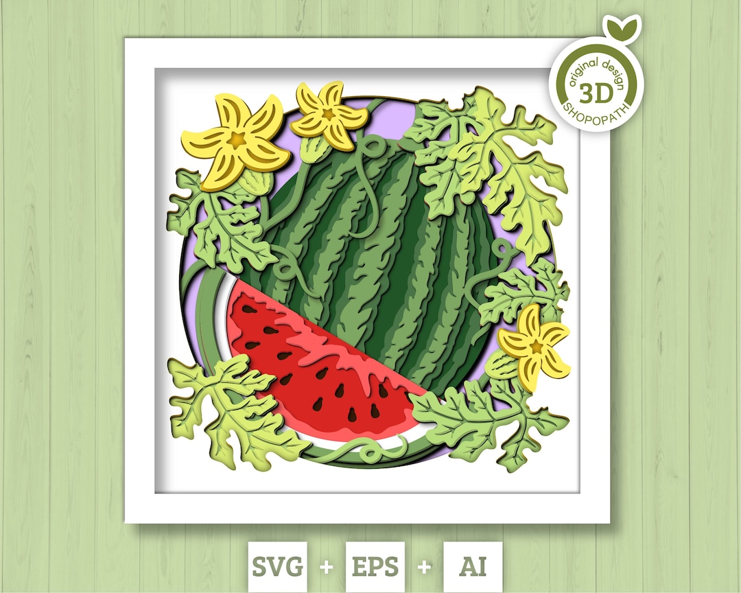 3D SVG Watermelon Shadow Box SVG, Summer Shadow Box, Flowers 3d Svg ...
