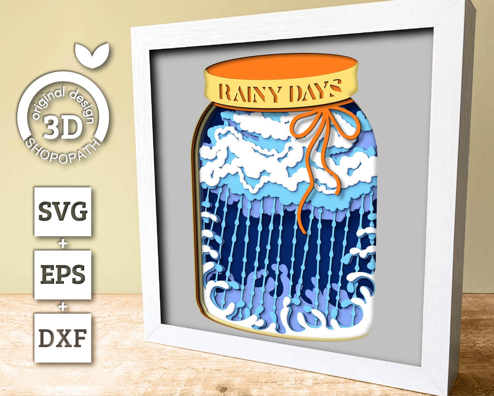 Rainy Days in Jar - 3D Shadow Box Layered SVG DXF EPS (cutting Files ...