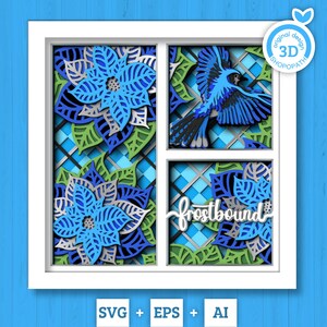 3D SVG Bluejay Bird Shadow Box, Christmas Shadow Box, Layered ...