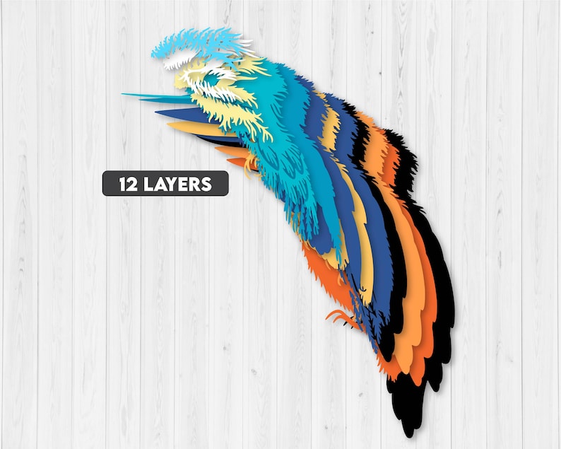 Layered Kingfisher Bird SVG Element, Layered Wildlife Element 3d Svg ...