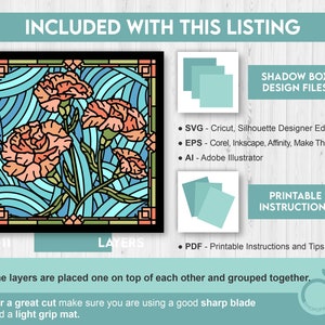 3D SVG Stained Glass Carnation Flowers Shadow Box, 3D Flowers Svg, 3D ...