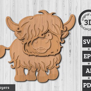 3D Layered Highland Cow SVG PDF EPS, Layered Cow Svg, Layered Papercut ...