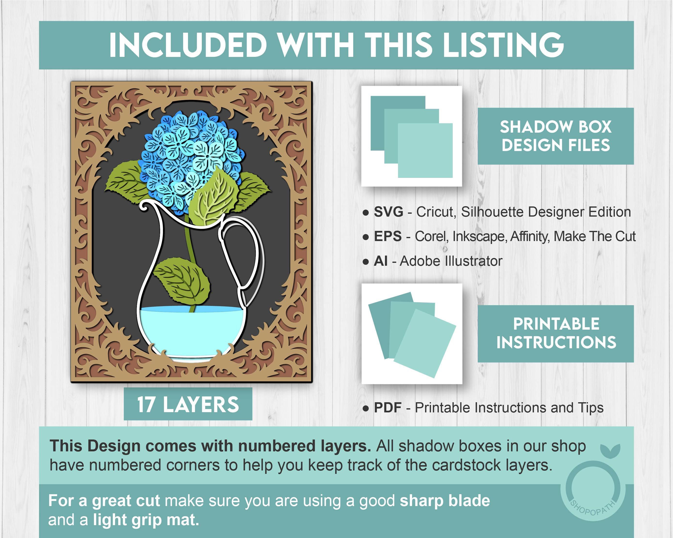 Hydrangea in Vase 8x10 Inch - 3D Shadow Box Layered SVG DXF EPS ...