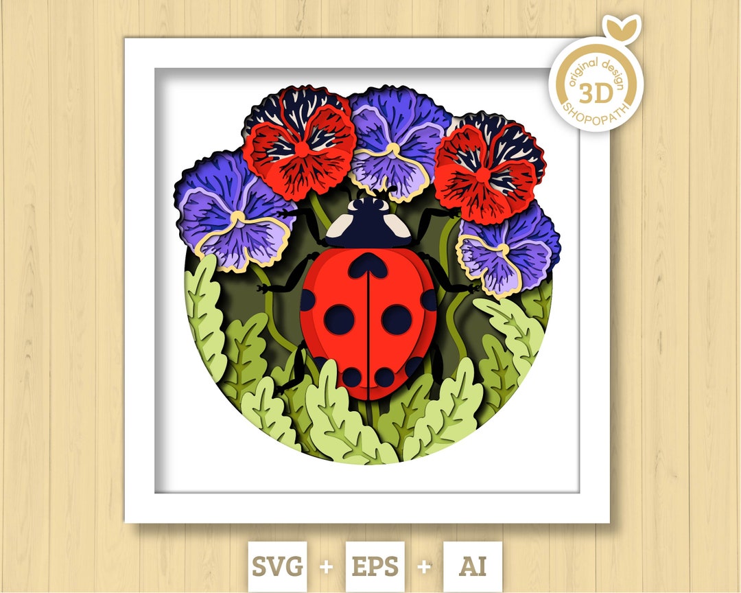 3D SVG Ladybug Shadow Box, Pansy 3D SVG, Love Bug 3D Svg, Summer Shadow ...