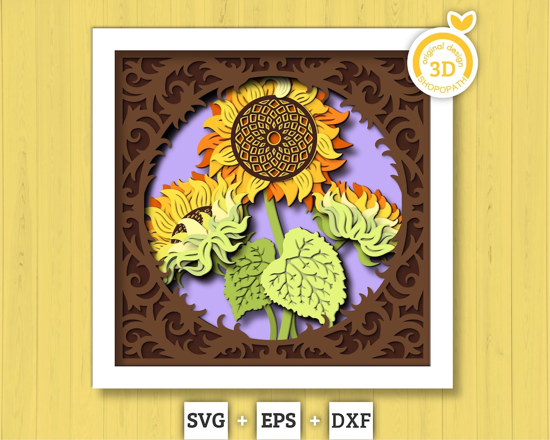 Sunflowers With Lace - 3D Shadow Box Layered SVG DXF EPS (cutting Files ...