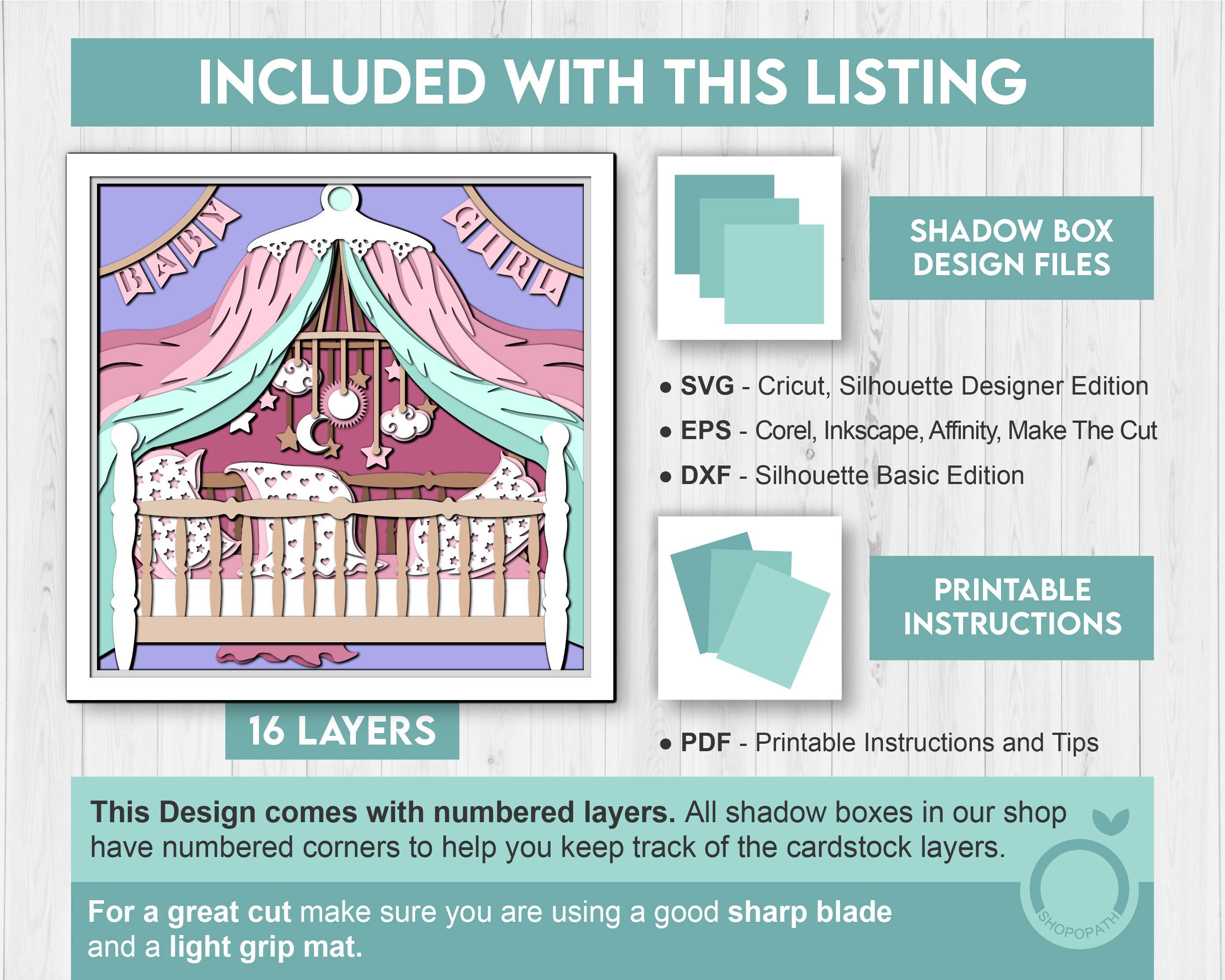 3D Baby Girl Crib Shadow Box SVG, Cute Baby 3d Svg, Baby Shower Decor ...