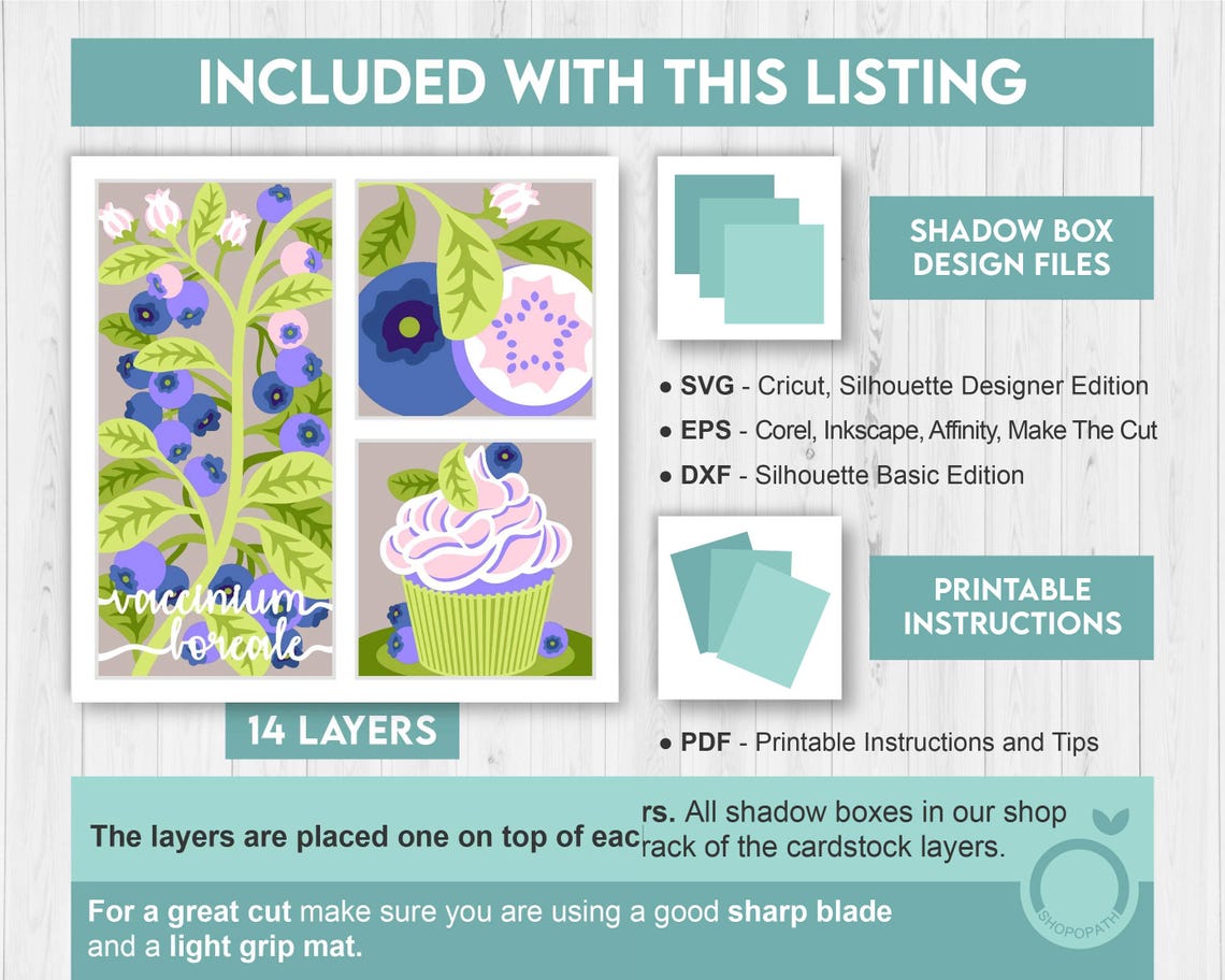 Blueberry Fruit With Cupcake Panels - 3D Shadow Box Layered SVG DXF EPS ...
