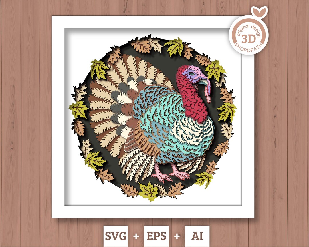 3D SVG Turkey Shadow Box, 3D SVG Thanksgiving, Thanksgiving 3D Shadow ...