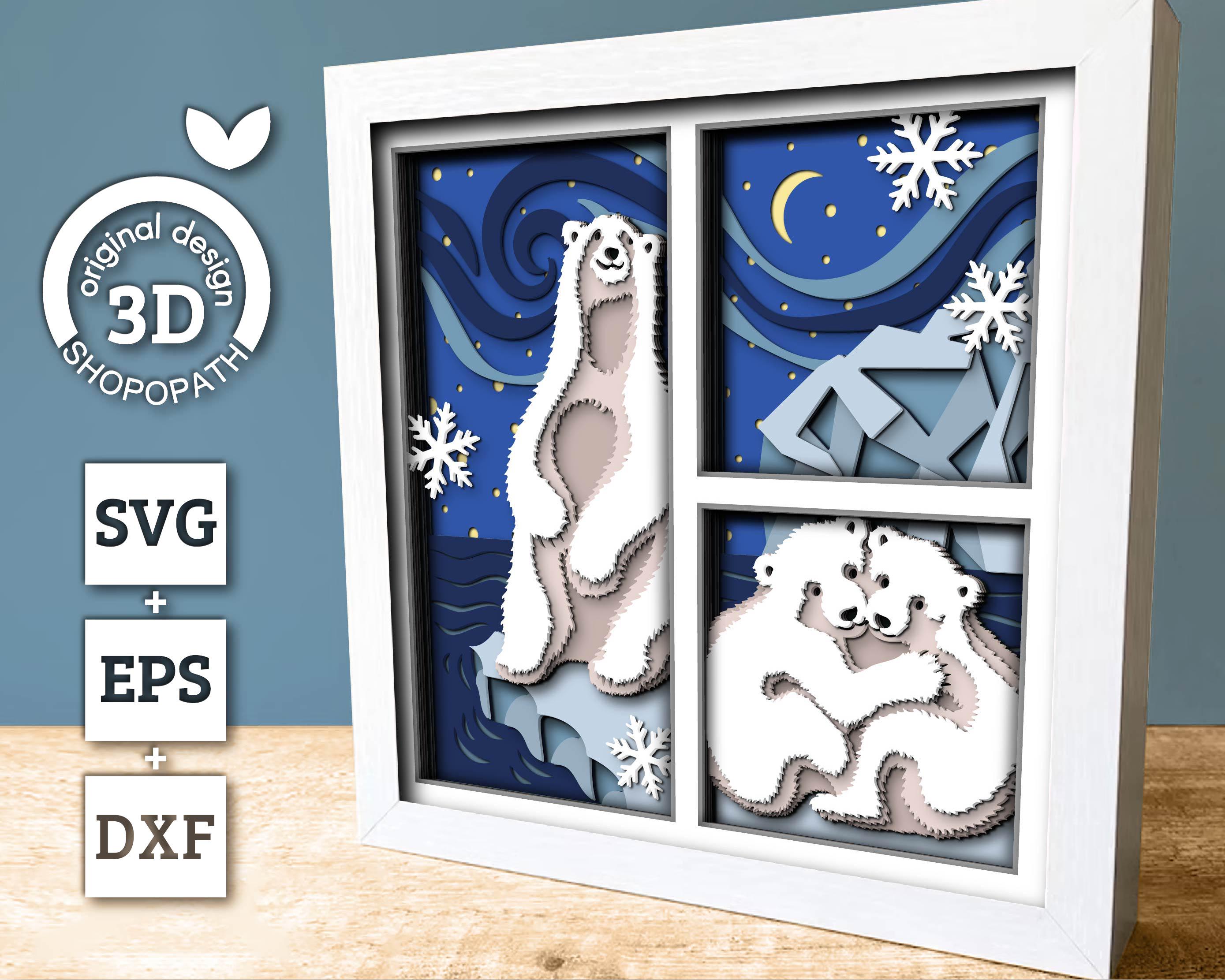 Polar Bear Family Panels - 3D Shadow Box Layered SVG DXF EPS (cutting ...