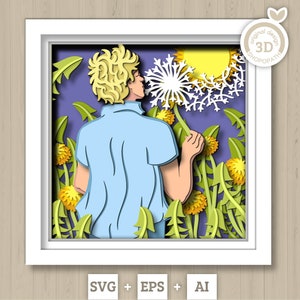 3D Dandelion Man Shadow Box SVG Layered Dandelions SVG, Spring Shadow Box, Flowers 3D Svg ...