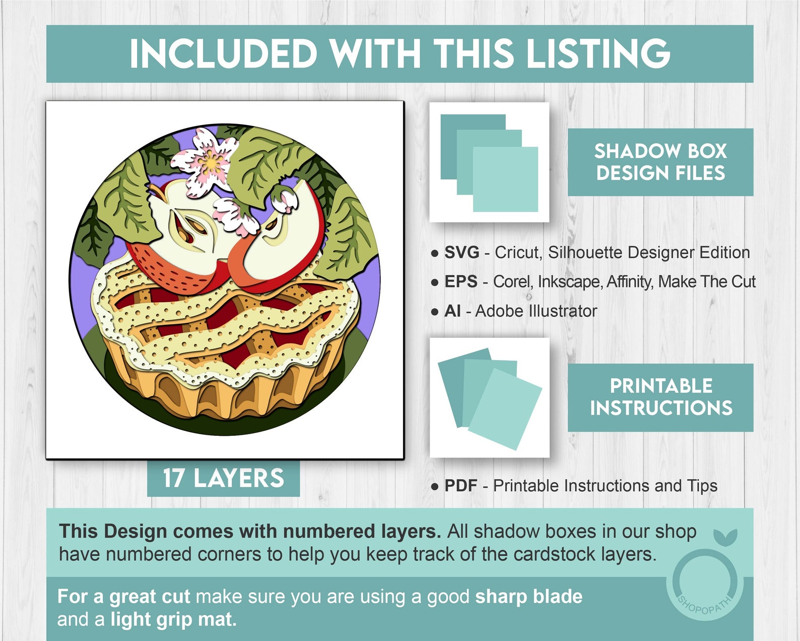 3D SVG Apple Pie Shadow Box SVG, 3d SVG Apple Pie Shadow Box, Summer ...