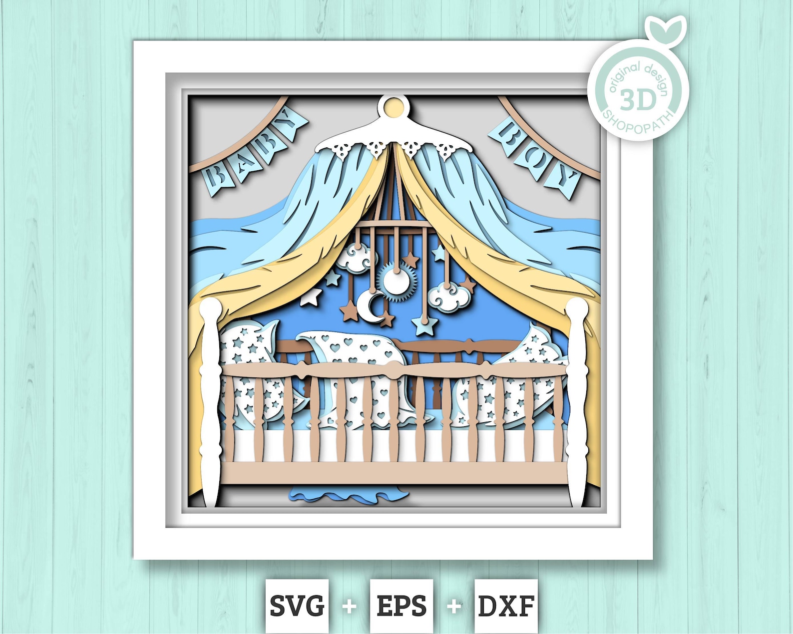 Baby Boy Crib Nursery - 3D Shadow Box Layered SVG DXF EPS (cutting ...