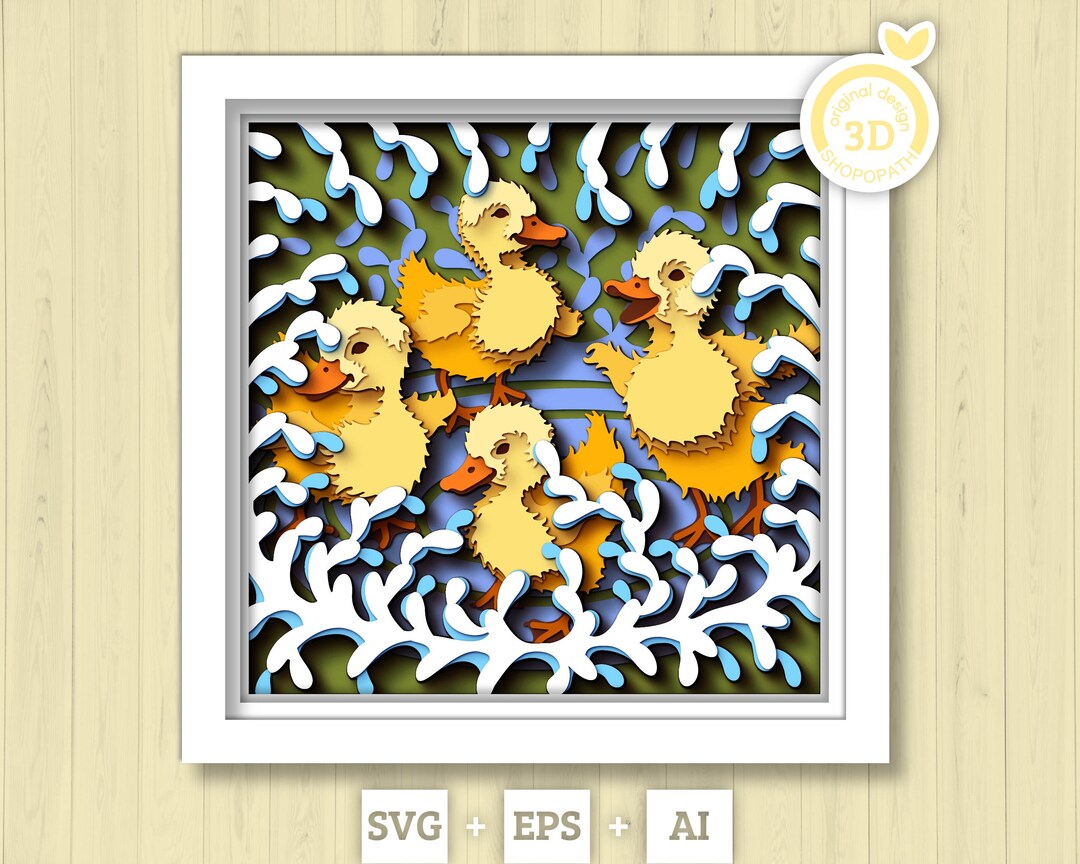 3D Baby Ducks Shadow Box SVG, 3D Layered Ducklings SVG, Layered ...
