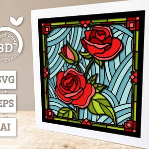 3D SVG Stained Glass Roses Flowers Shadow Box, 3D Flowers Svg, 3D Roses ...