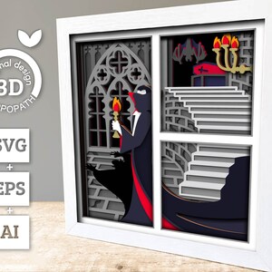 3D SVG Vampire Shadow Box, Layered Ghost Halloween, Panels Haunted ...