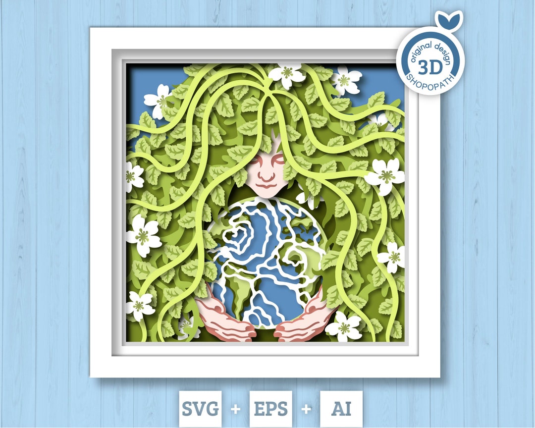 3D Layered Mother Earth Shadow Box SVG, Earth Day SVG, Summer Shadow ...